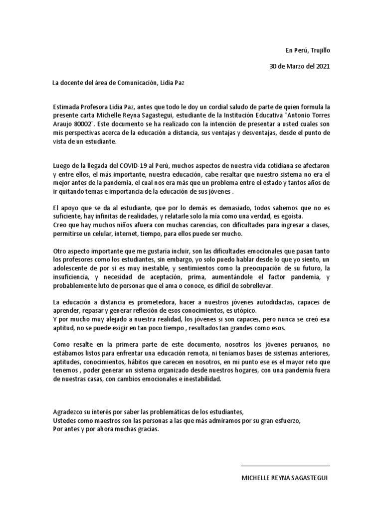 Carta Comunicacion - Michelle Reyna | PDF