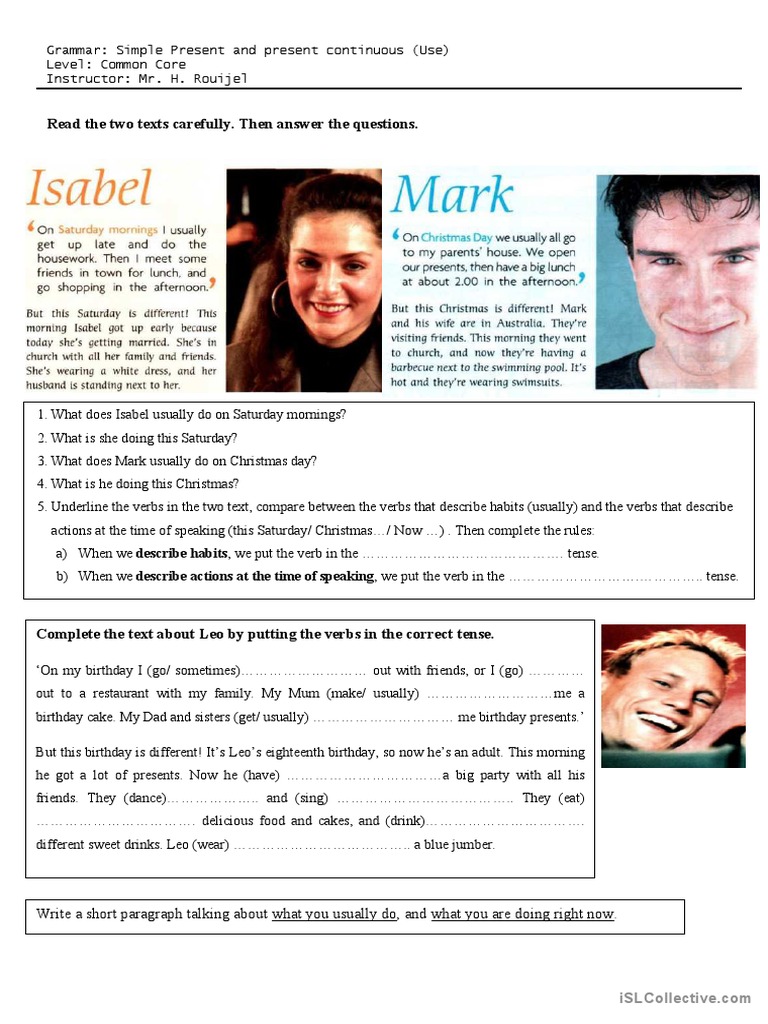 Reading Comprehension, Grammar, Simple Present Vs Present Continuous (Use) | PDF