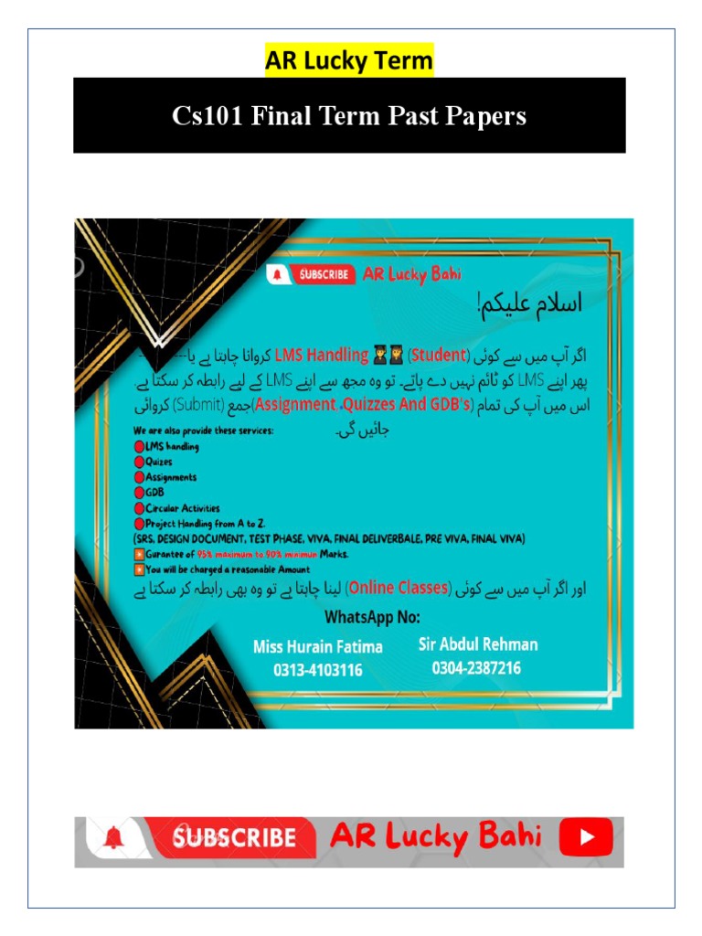 CS101 Final Term by AR Lucky Term | PDF | Computer Network | Databases