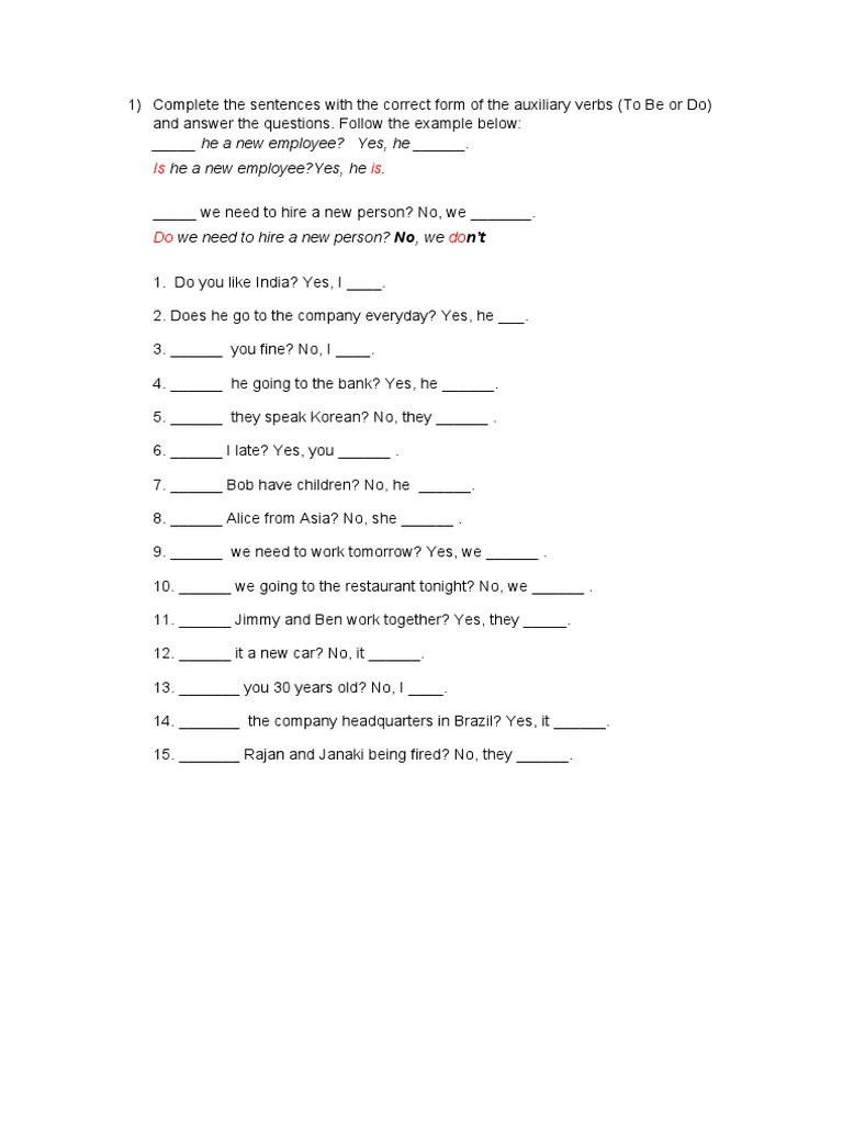 Auxiliary Verbs Exercises To Be X Dodoes Direct Method Activities ...