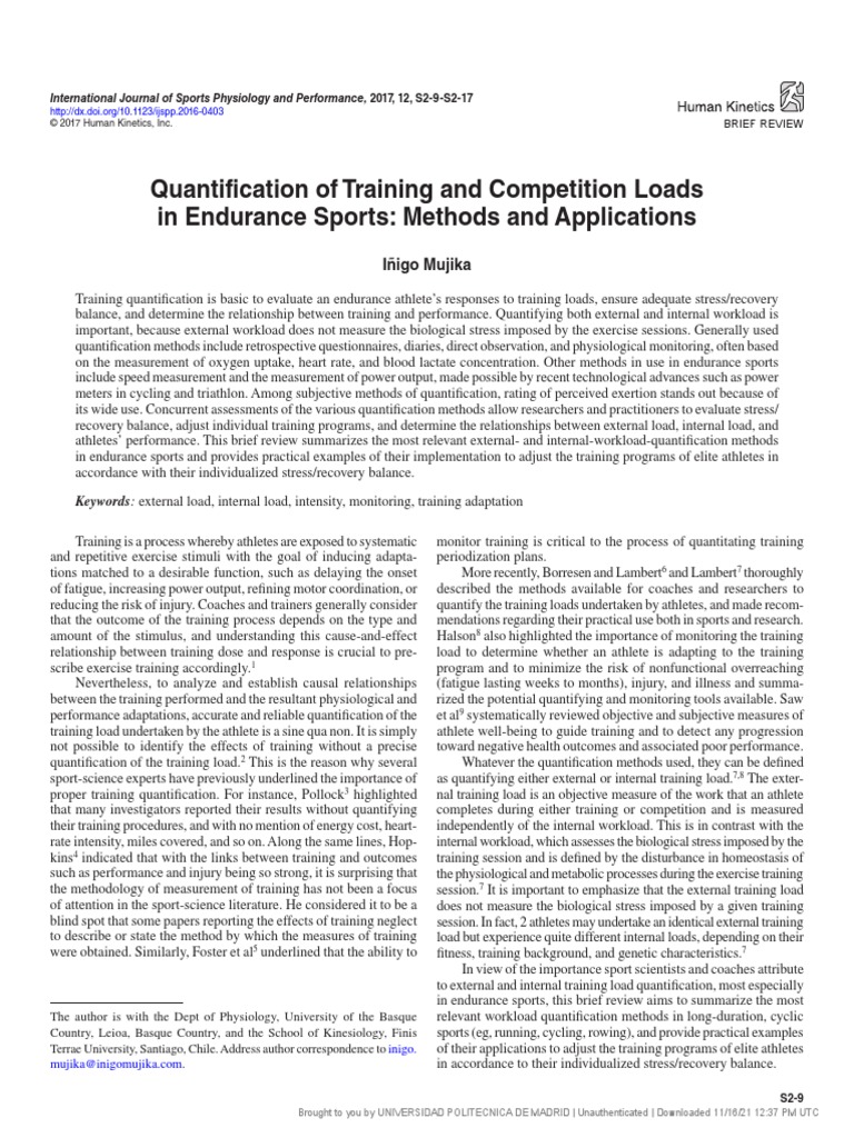 Quantification of Training and Competition Loads | Download Free PDF ...