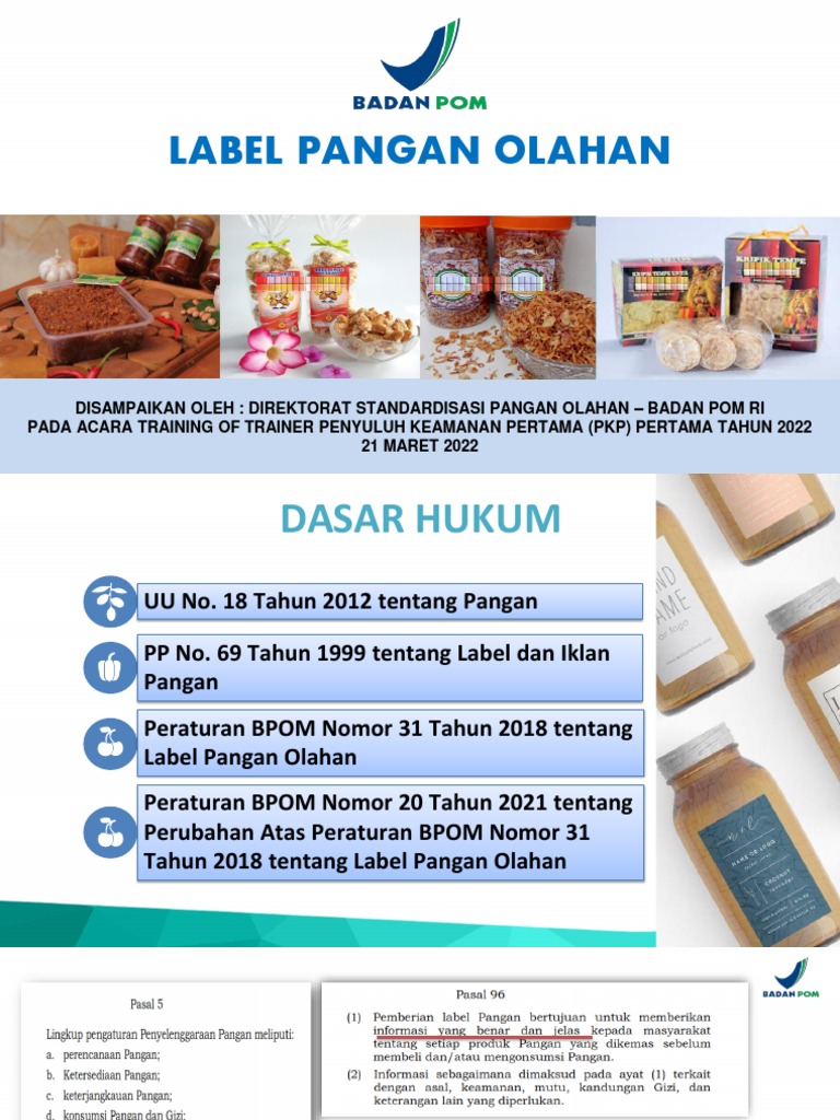 Label Dan Kemasan Pangan TOT PKP - SPO | PDF