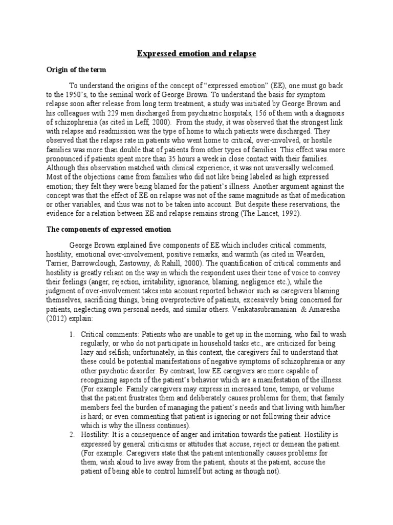 Expressed Emotion and Relapse | PDF | Psychology | Behavioural Sciences