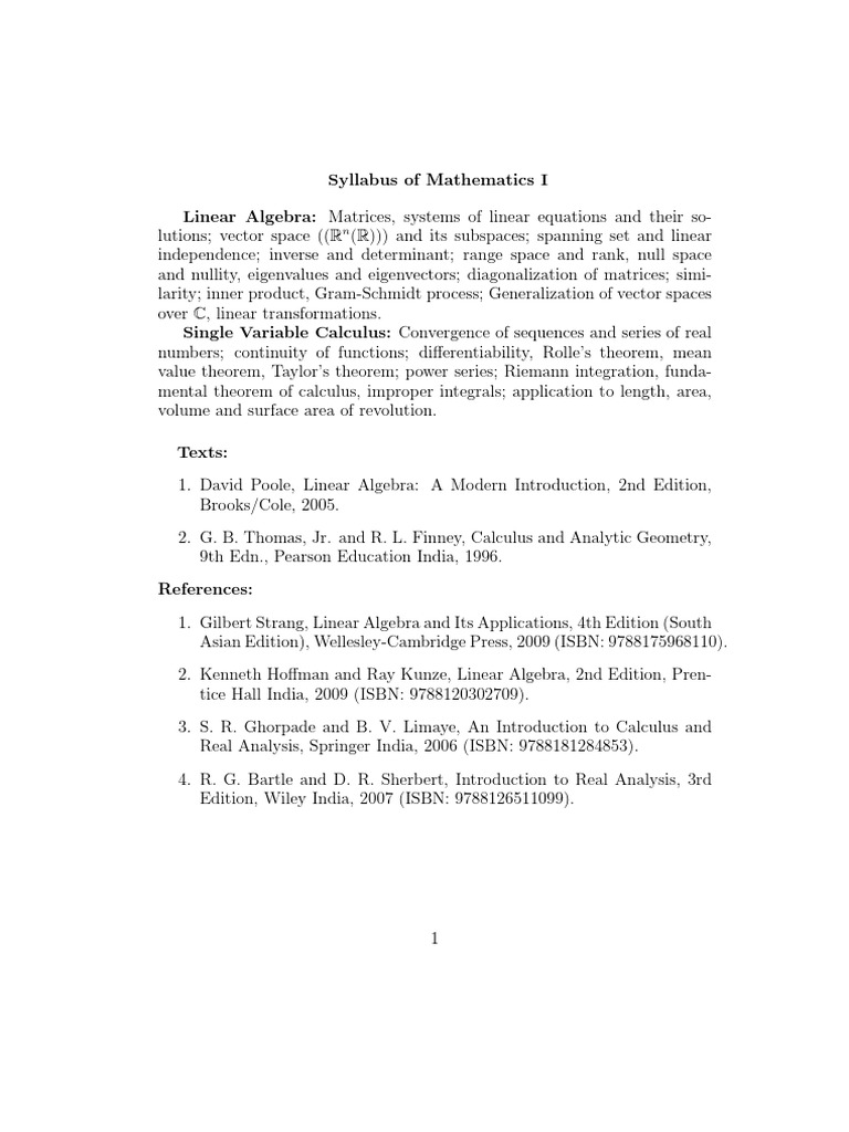 Syllabus MA101 | PDF