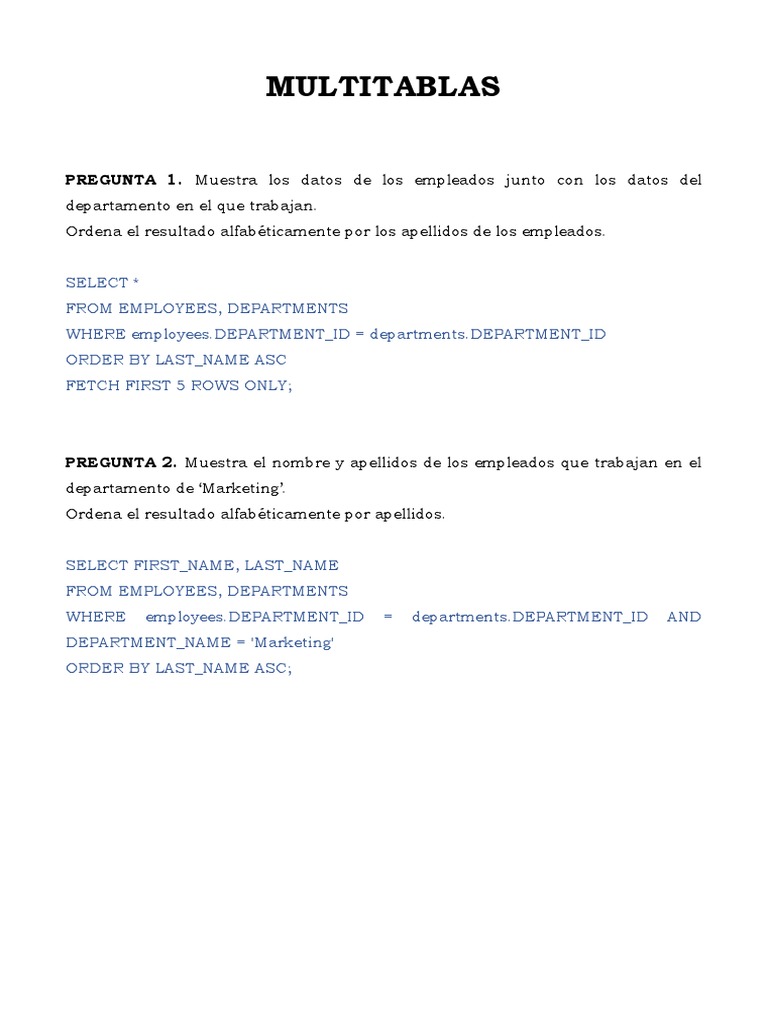 Consultas SQL sobre Multitablas | PDF