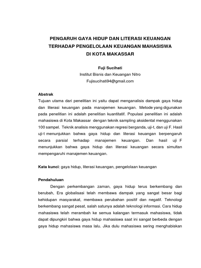 Pengaruh Gaya Hidup Dan Literasi Keuangan | PDF