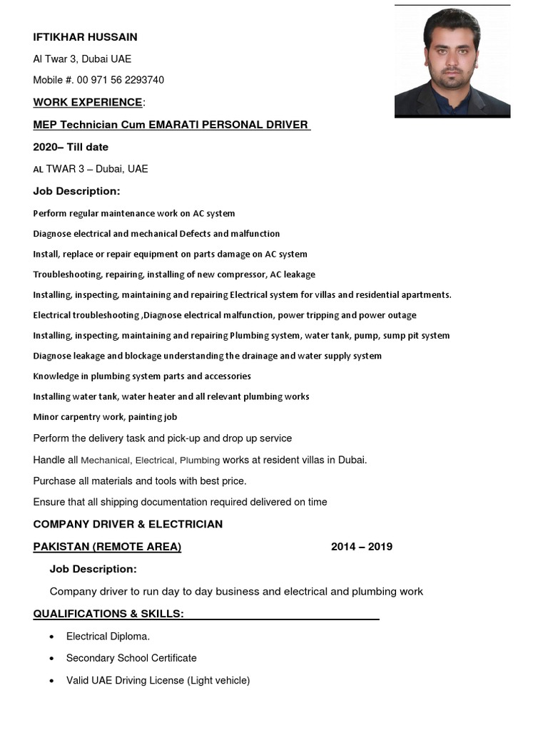 Mep Technician Iftikhar CV | PDF
