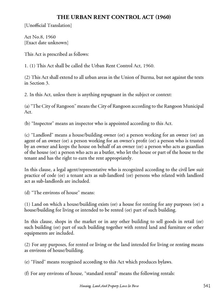 The Urban Rent Control Act, 1960 | PDF | Landlord | Renting