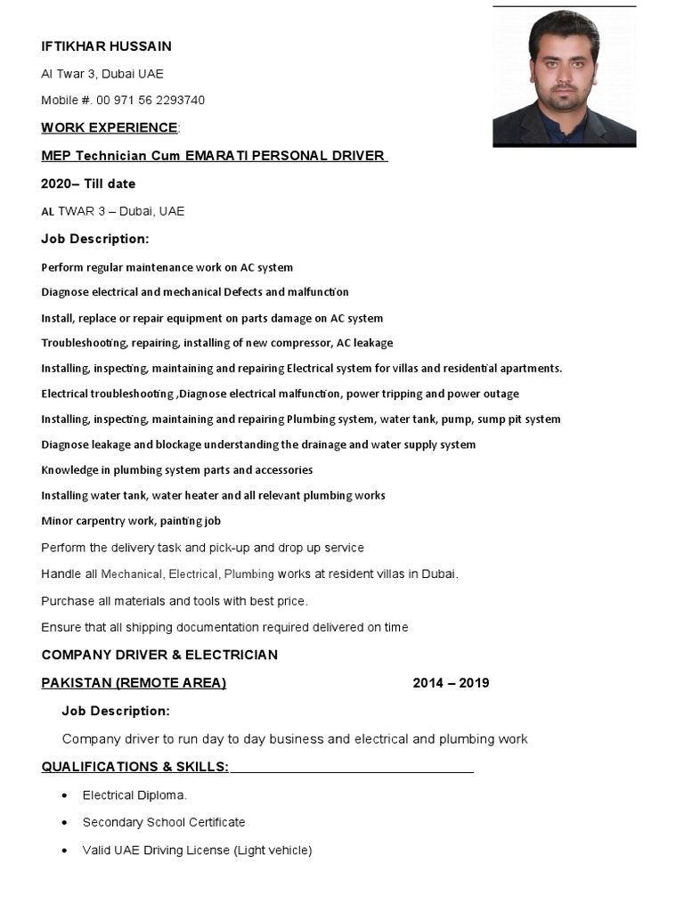 Mep Technician Iftikhar CV | PDF