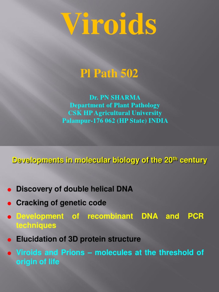 Lect. 11 PL Path 502-Viroids | PDF | Dna | Dna Replication