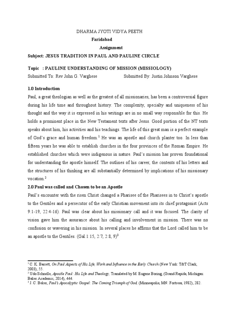 Justin-Pauline Understanding of Mission | PDF | Paul The Apostle | Jesus