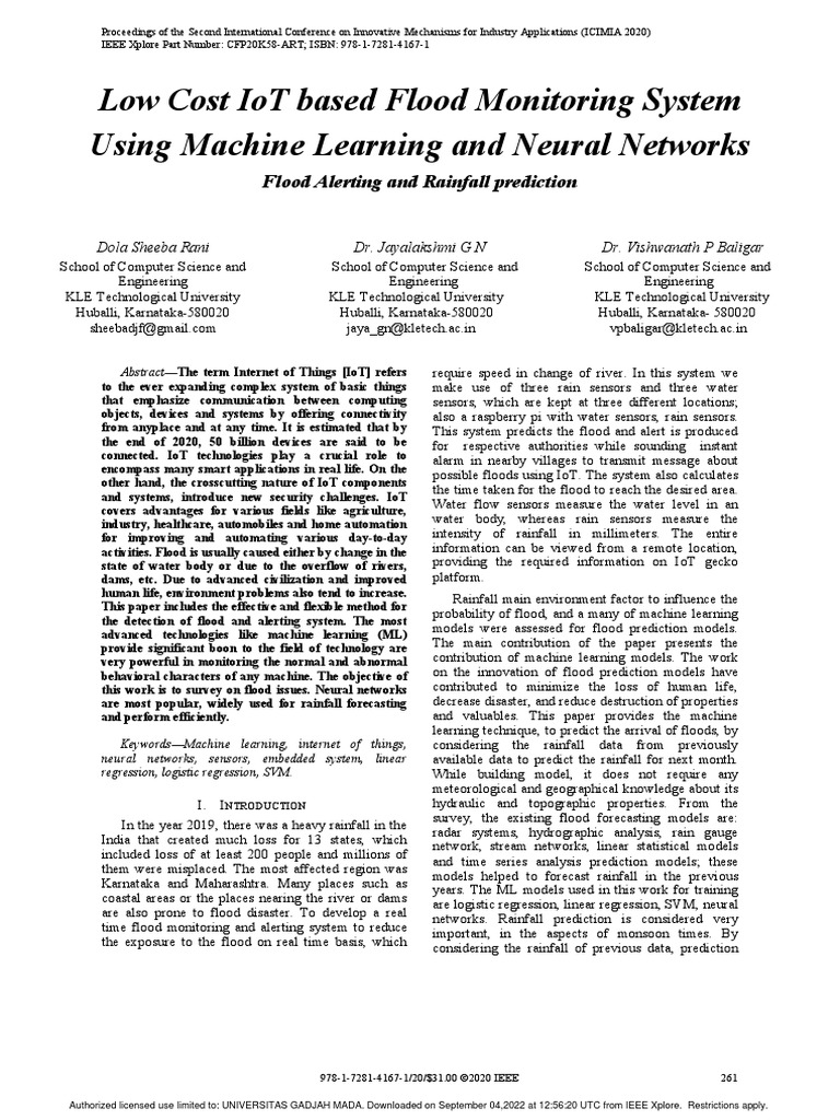 Low Cost Iot Based Flood Monitoring System Using Machine Learning And Neural Networks Flood