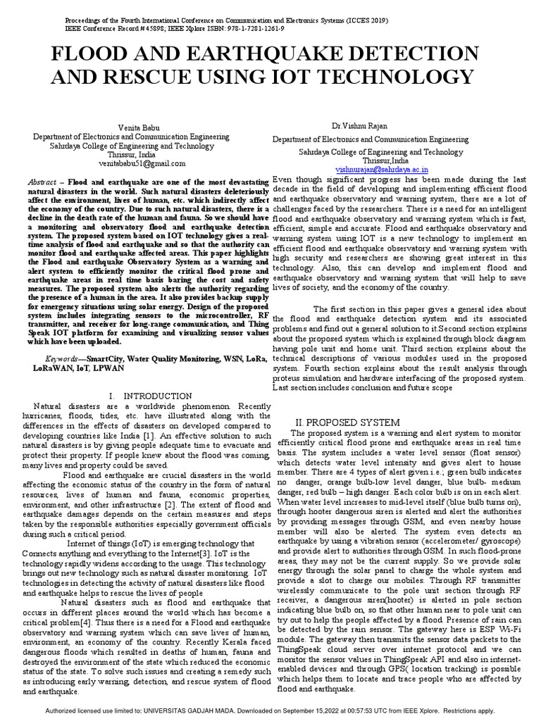 Flood and Earthquake Detection and Rescue Using IoT Technology | PDF ...