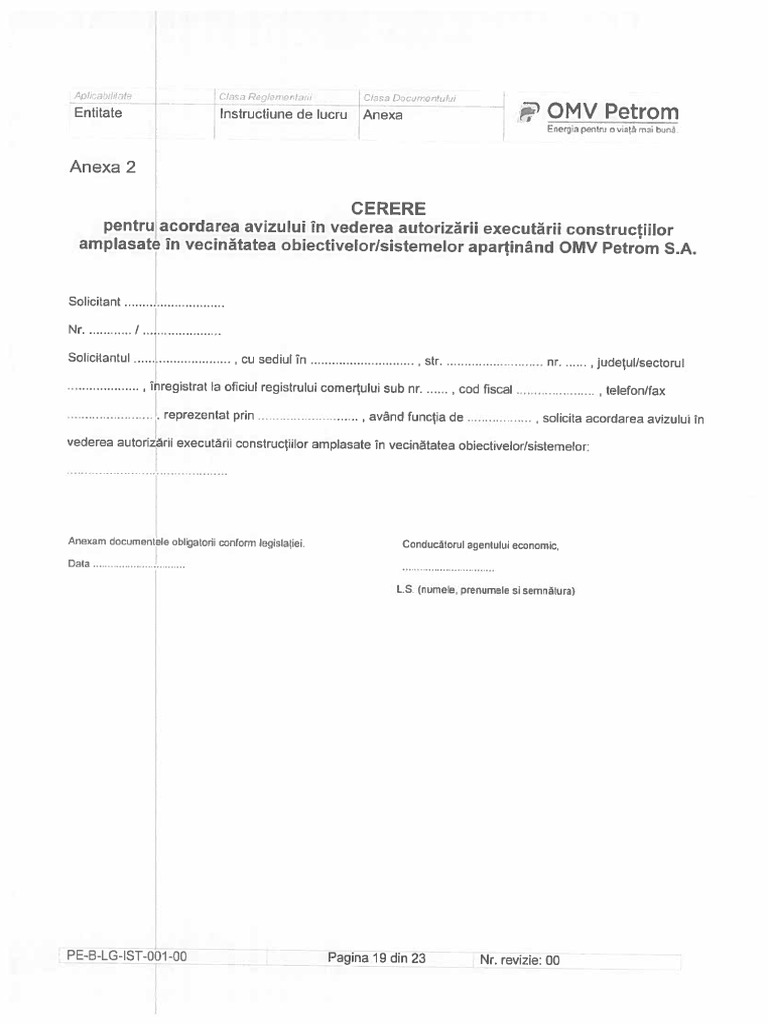 Cerere Emitere Aviz OMV Petrom | PDF