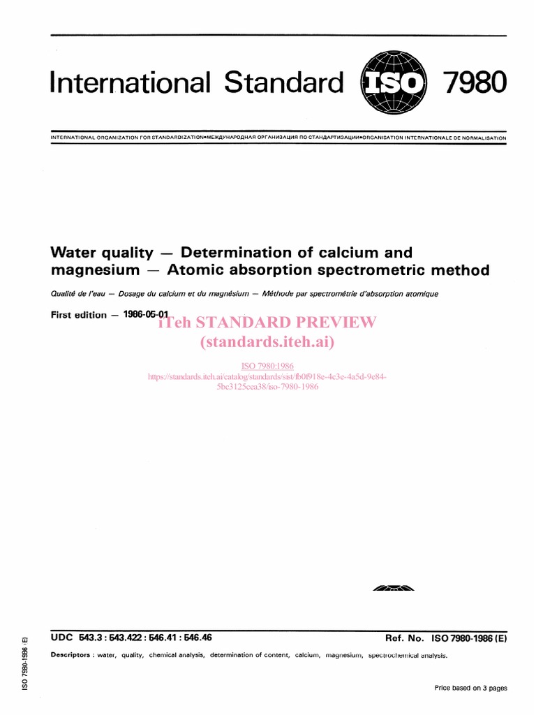 Calcium and Magnesium AAS ISO-7980-1986 | PDF | Magnesium | International Organization For ...