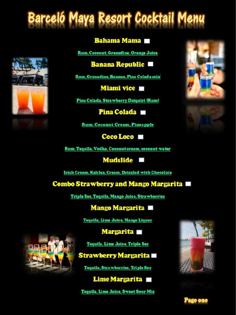 Barceló Maya Cocktails Menu | PDF