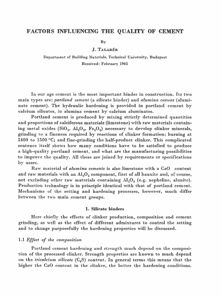 Factors Affecting Cement Quality | PDF | Cement | Concrete