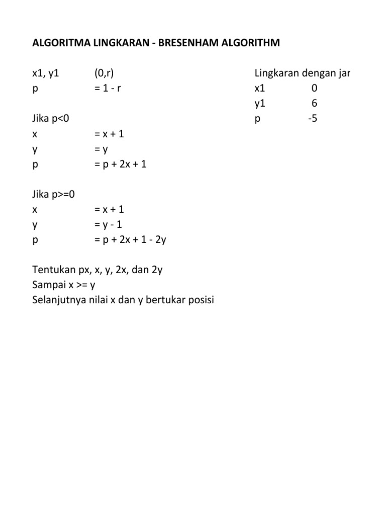Algoritma Lingkaran - Bresenham Algorithm | PDF