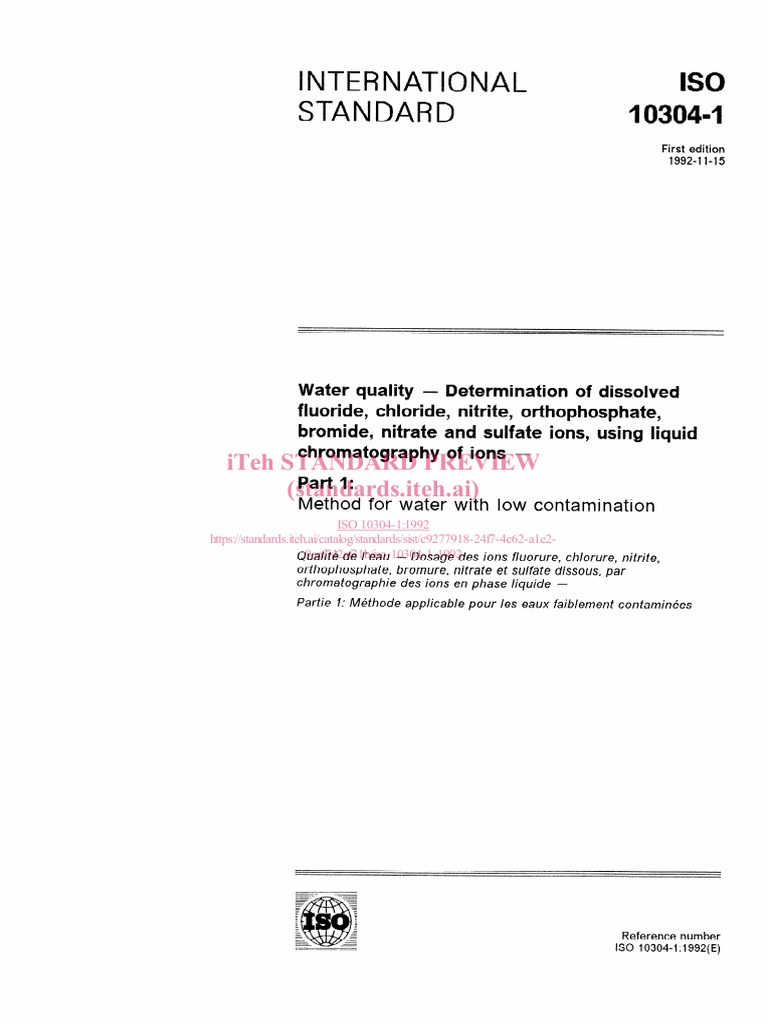 Liquid Chromatography of Ions CL BR ISO-10304-1-1992 | PDF | Sodium ...