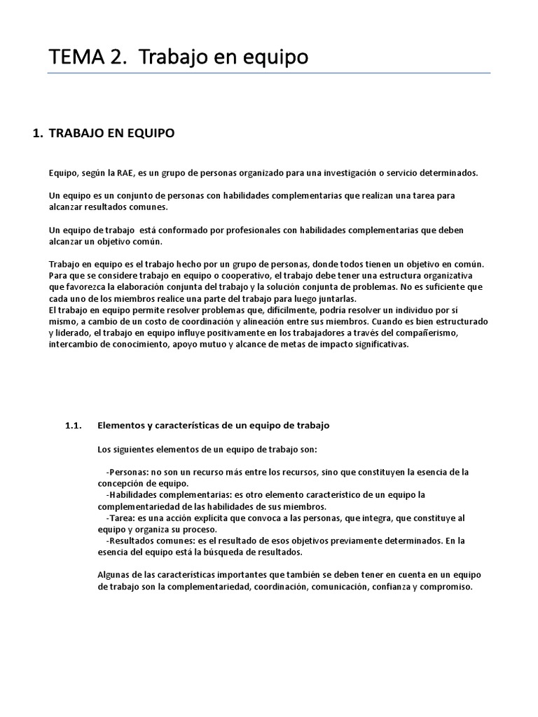 TEMA 2. Trabajo en Equipo | PDF