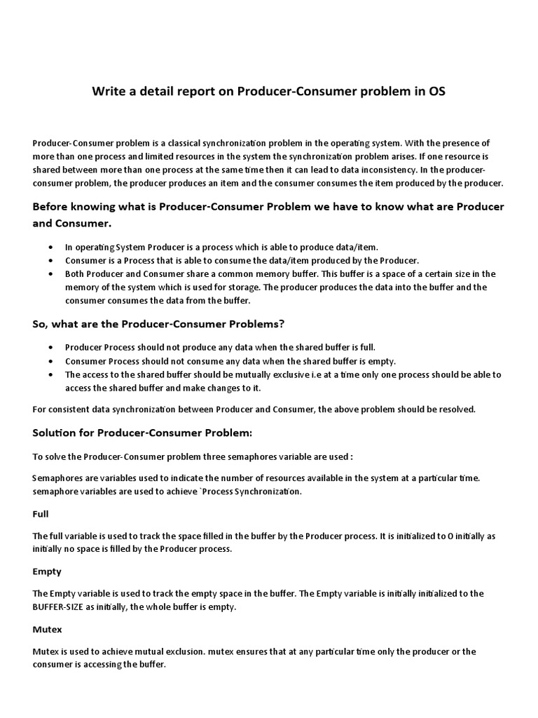 Producer Consumer Problem | Download Free PDF | Operating System ...