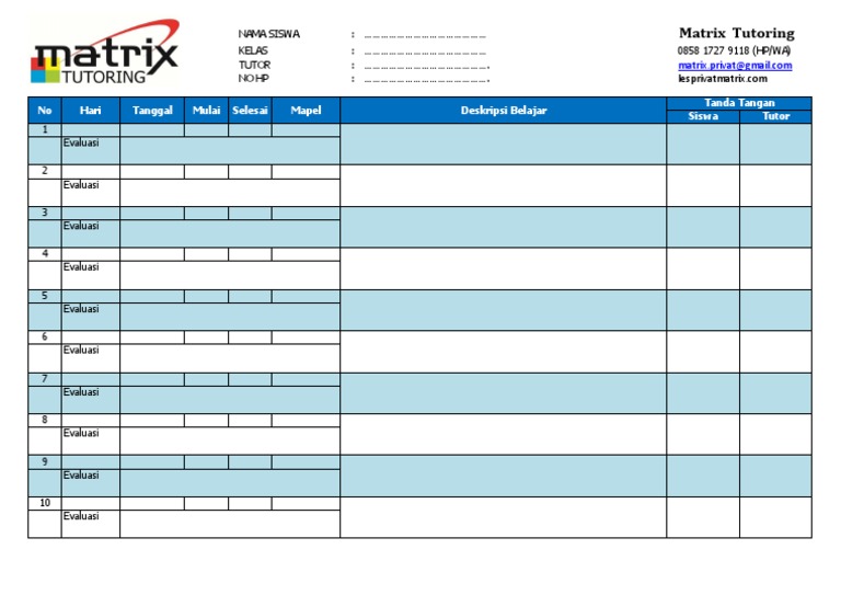 Jadwal Belajar Siswa di Matrix Tutoring | PDF