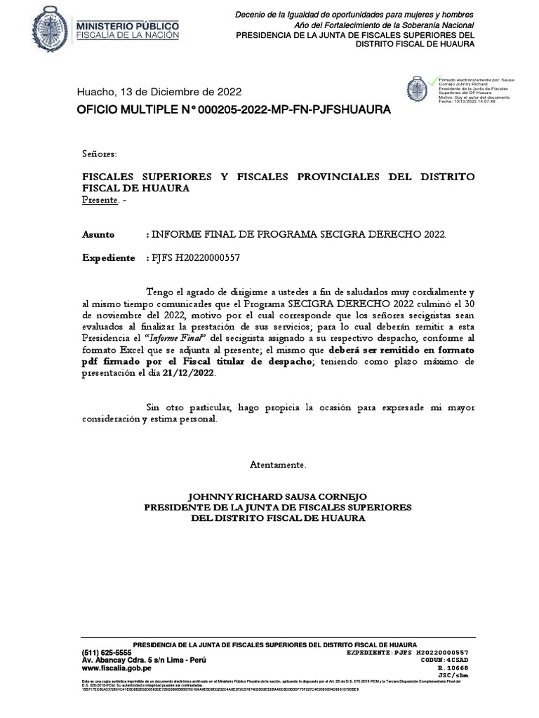 Oficio Multiple 205-2022 Informe Del Secigra | PDF | Justicia | Crimen y violencia