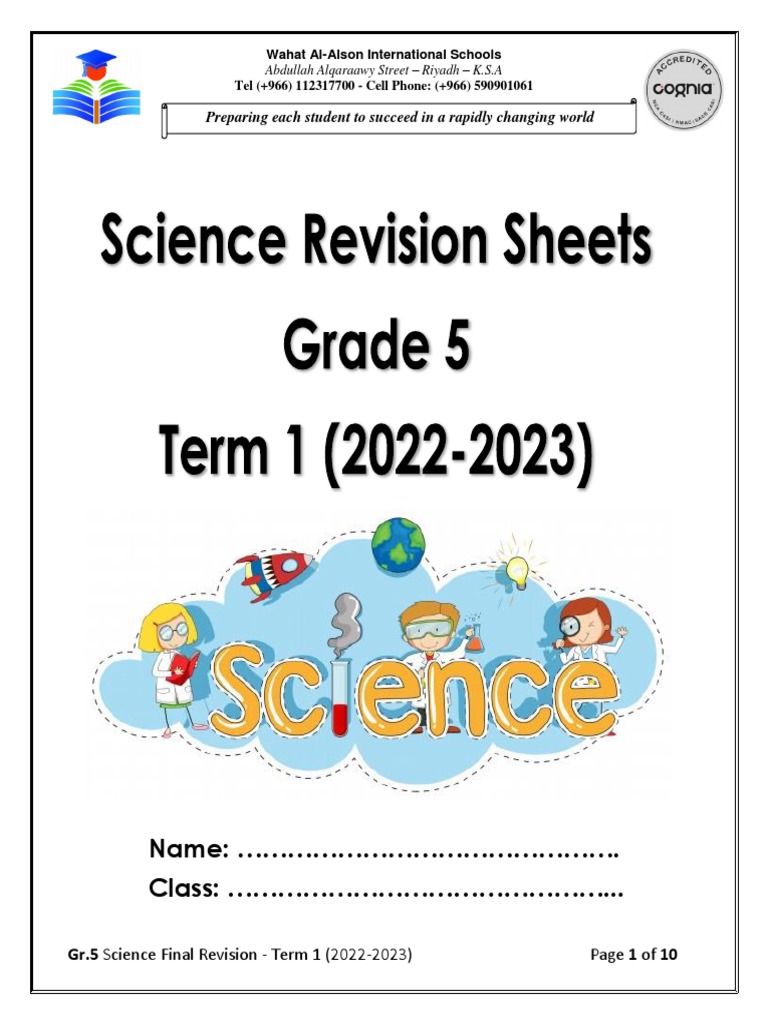 Wahat Al-Alson International Schools Gr.5 Science Final Revision | PDF ...