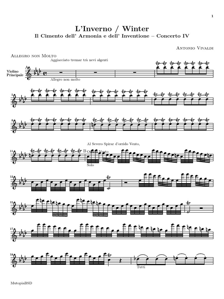 Invierno (Concerto No. 4 "L'inverno") Solo Violin - Violin | PDF ...