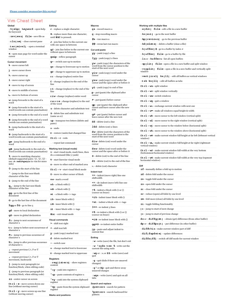 Vim Navigation and Commands Cheat Sheet | PDF | System Software | Software