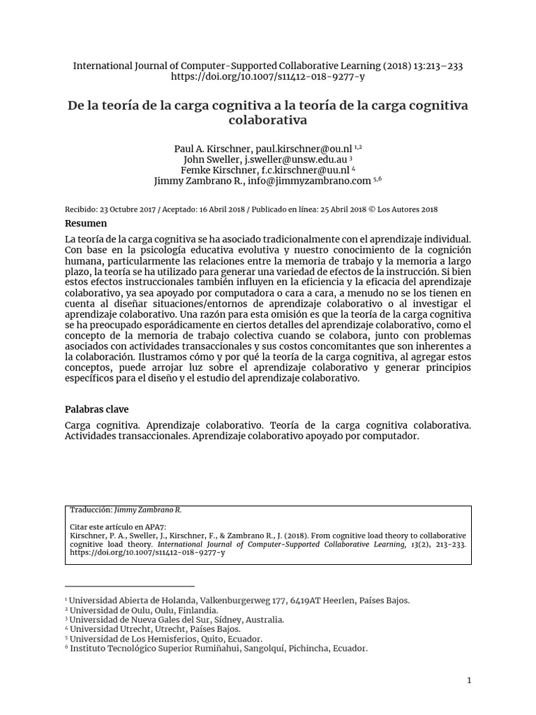 De La Teoria de La Carga Cognitiva A La Teoria de La Carga Cognitiva Colaborativa Jimmy Zambrano ...