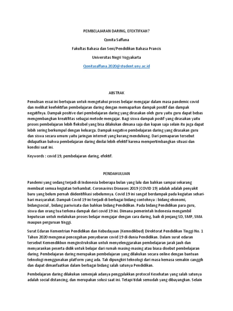 Essai Inggris Pembelajaran Daring | PDF