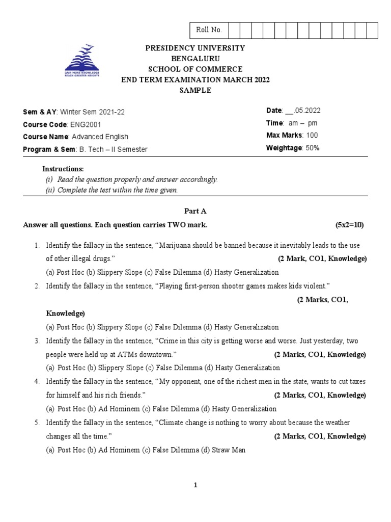 ENG2001 Sample Exam Paper | PDF | Cognition | Cognitive Science