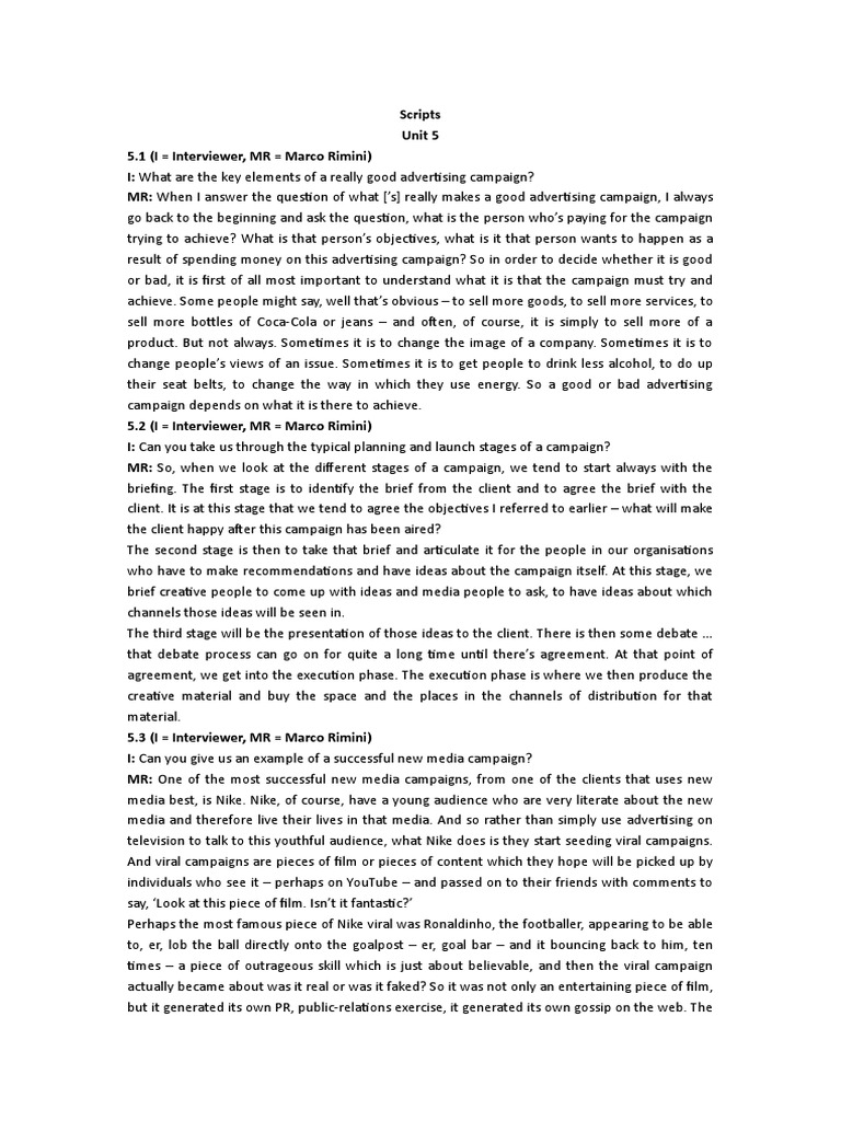 Scripts-Unit 5 | Download Free PDF | Advertising | Mass Media