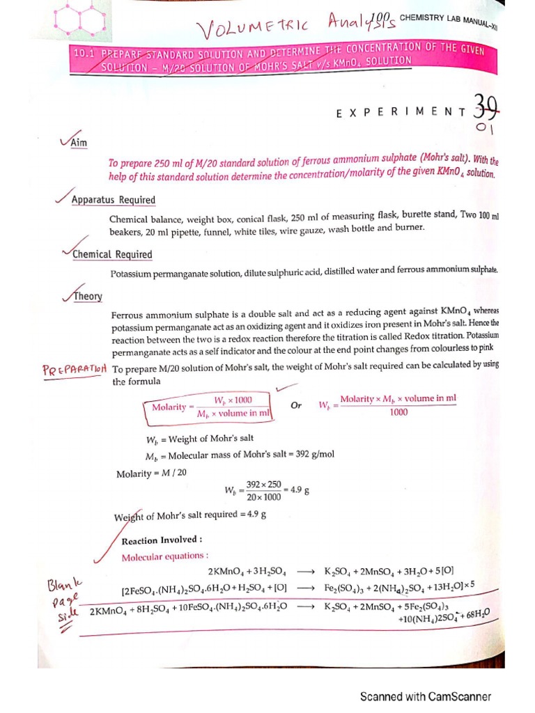 Volumetric Analysis Experiment - 1 - 20220901092616 | PDF