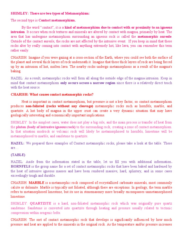 Contact Metamorphic Rocks Form | PDF | Rock (Geology) | Rocks