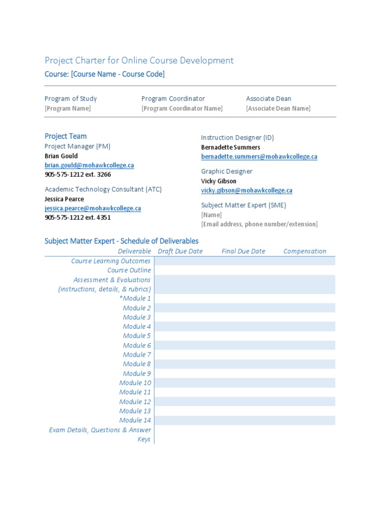 Project Charter For Online Course Development FINAL | PDF | Teaching ...