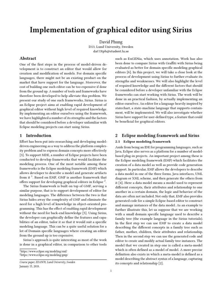 Implementation Of Graphical Editor Using Sirius Pdf Eclipse Software Conceptual Model