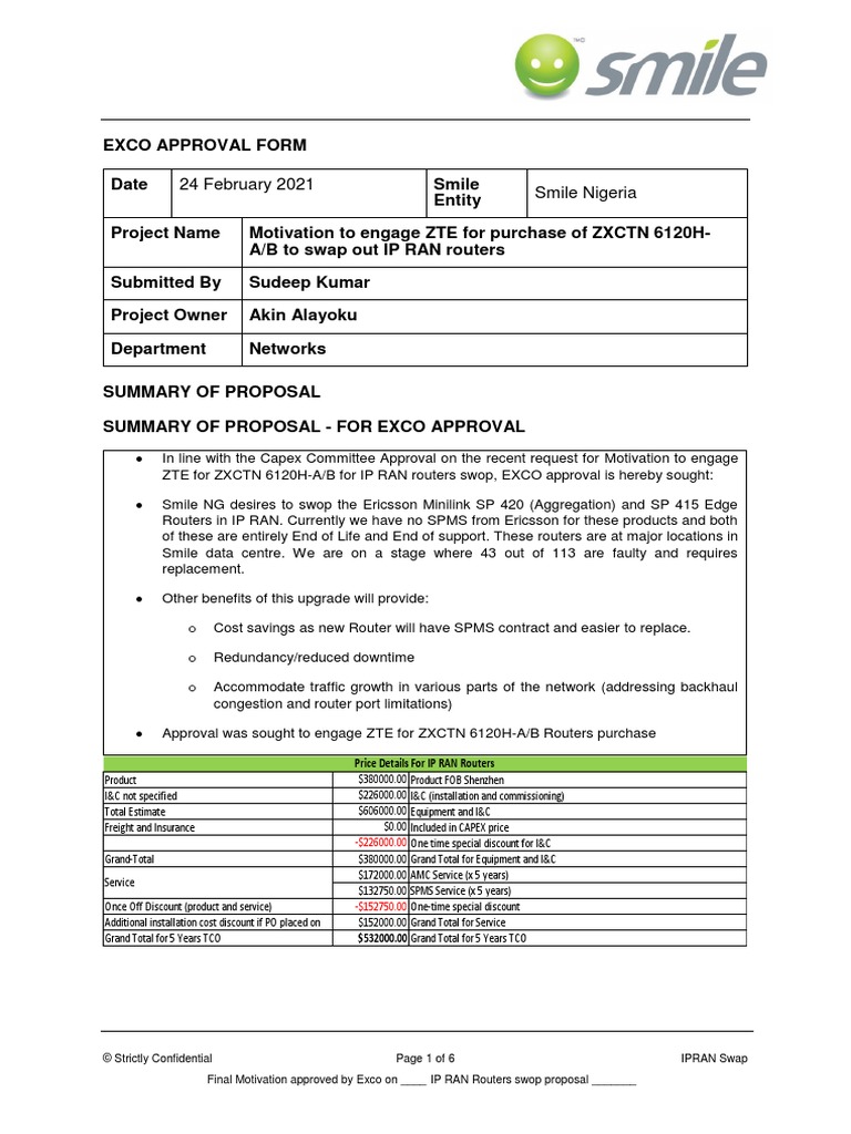 Exco Approval and Motivation - Router Swap - Updated | PDF | Router ...