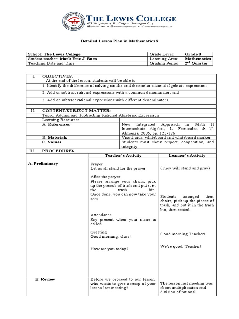 Lesson Plan | PDF | Rational Number | Division (Mathematics)