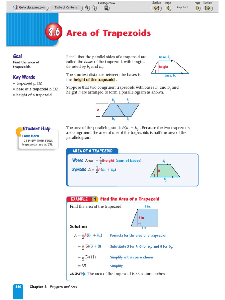 Area of Trapezoids: Student Help | PDF | Area | Mathematics