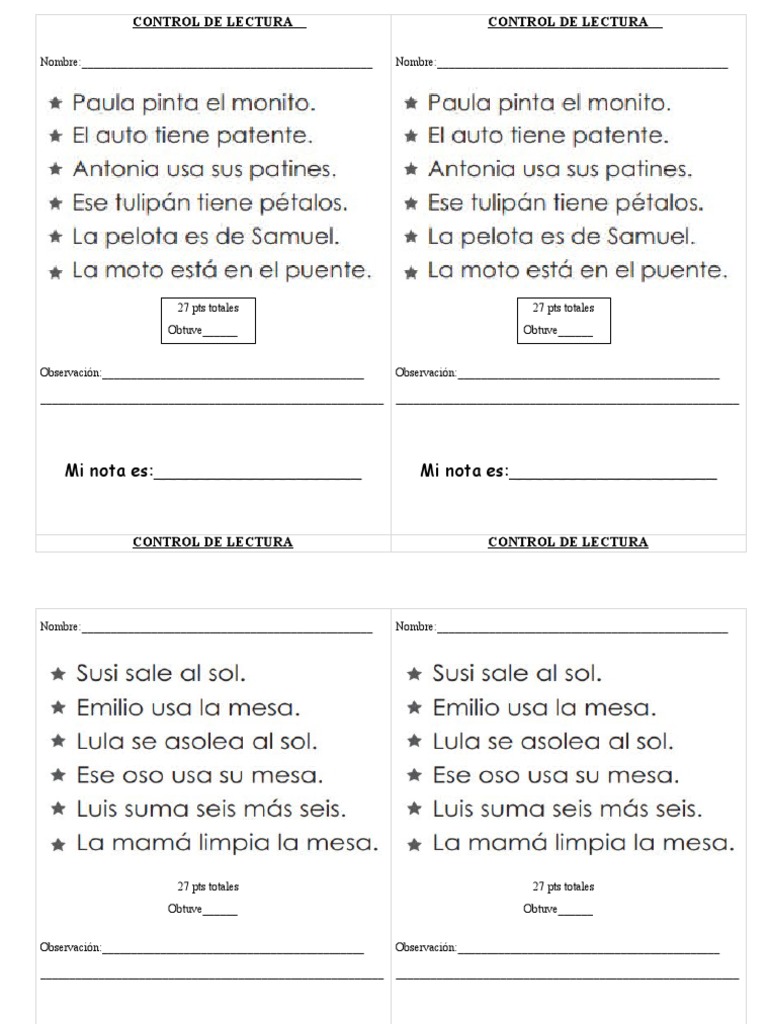 Control de Lectura y Evaluación | PDF
