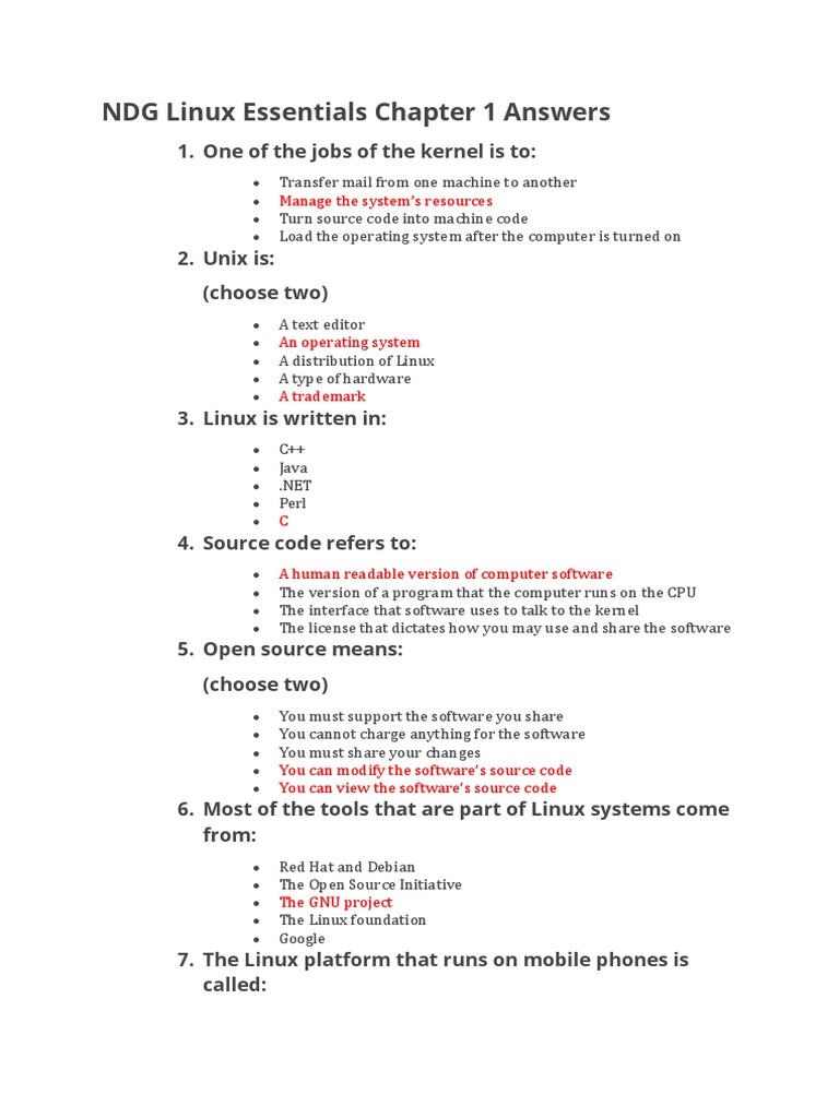 NDG Linux Essentials Chapter 1 Answers | PDF | Linux | Operating System NDG Linux Essentials Chapter 1 Answers | PDF | Linux | Operating System
