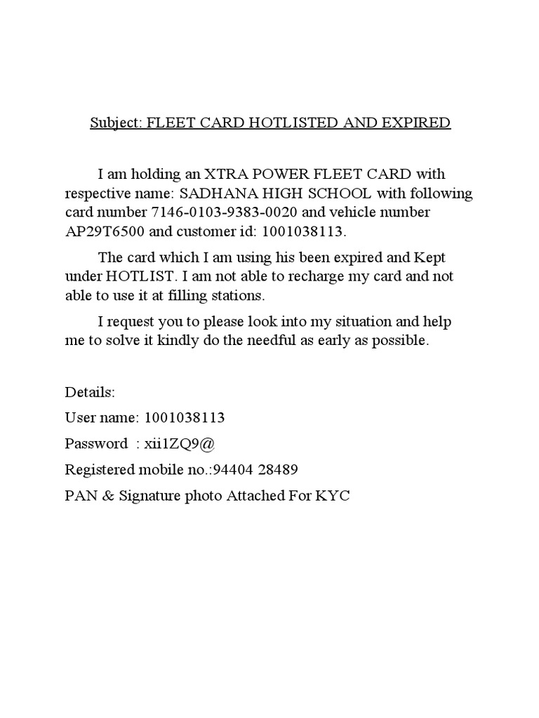 Hotlisted Xtra Power Fleet Card Issue | PDF | Law