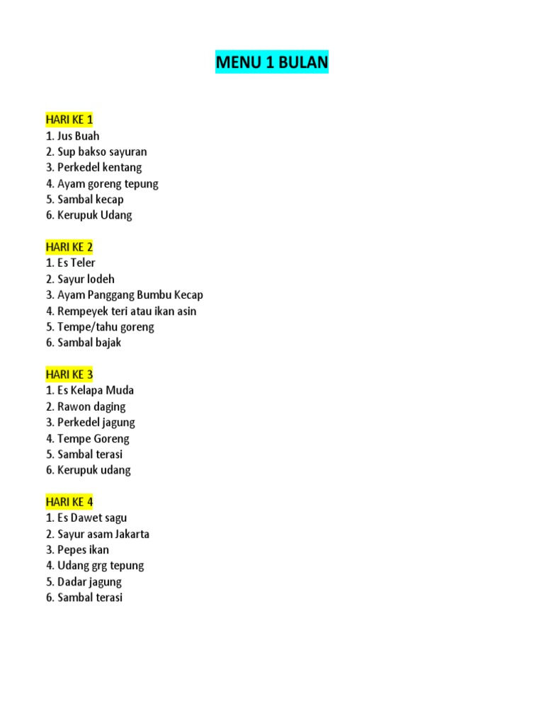 Menu 1 Bulan | PDF