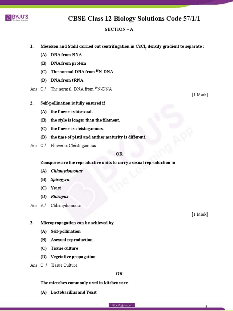 CBSE Class 12 Biology Question Paper Solutions Set 57-1-1 | Download ...