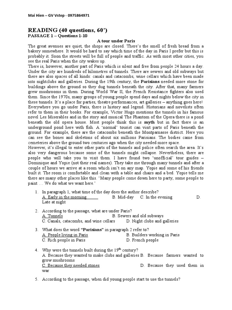 R & L (18 - 11) Tunnels, L Test 3 | PDF | Credit Card | Paris