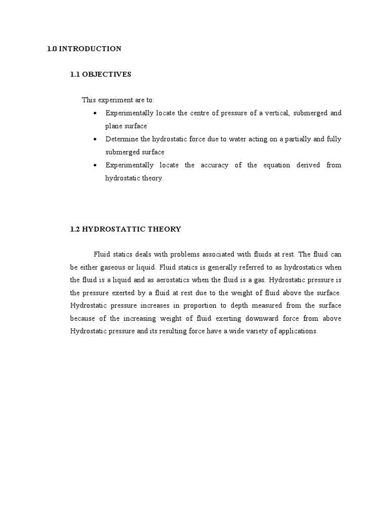 Lab Report Hydrostatic | PDF | Pressure | Buoyancy