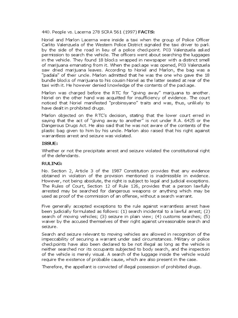 The People vs. Lacerna: Ruling on the Legality of Warrantless Arrest ...