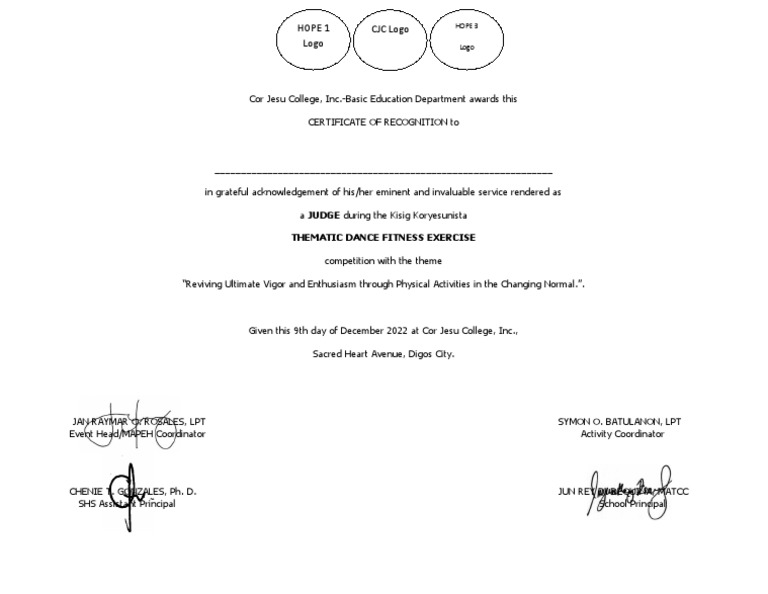 Final Sample Cert Format For The Judges | PDF